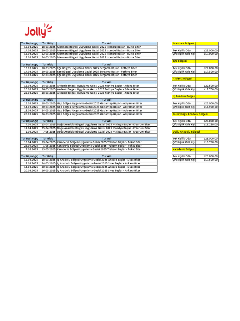 Uygulama Gezileri Programı Ve Fiyat Bilgisi | PDF