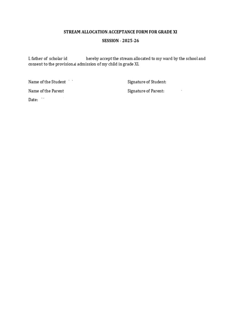 Stream Allocation Acceptance Form 2025-26 | PDF