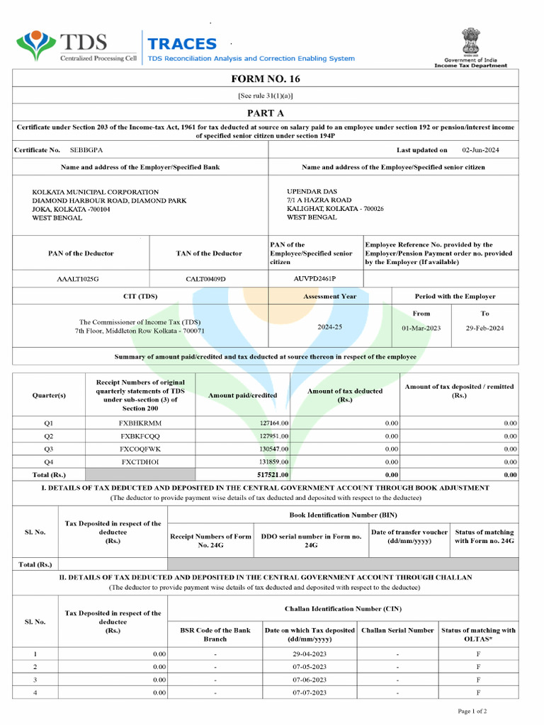 Form 16 Part A 24-25 Upendra | PDF