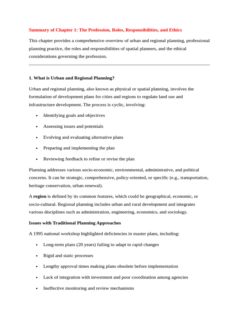 Corrected Summary of Chapter 1&2 | PDF | Urban Planning | Infrastructure
