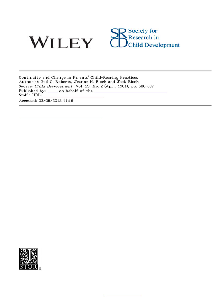 Roberts Et Al - 1984 - Continuity and Change in Parents' Child-Rearing ...
