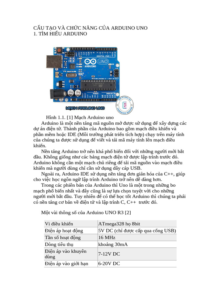 CẤU TẠO VÀ CHỨC NĂNG CỦA ARDUINO UNO | PDF