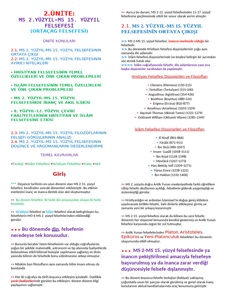 11.sinif Felsefe Dersi 2.unite Ders Notu Ve Calisma Kagidi | PDF