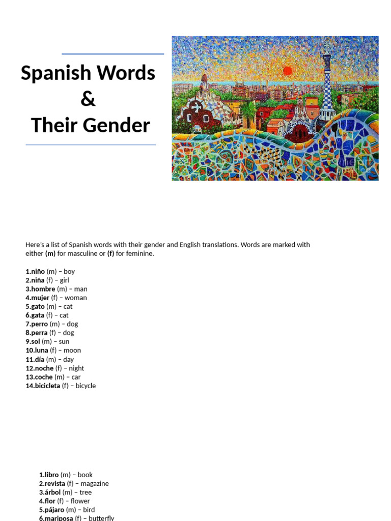 Spanish Words and Their Gender | PDF