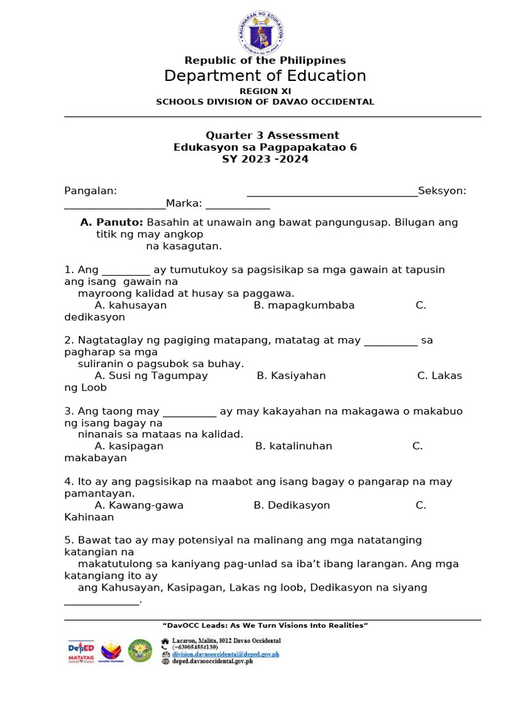 Q3 EsP6 2023 2024 | PDF