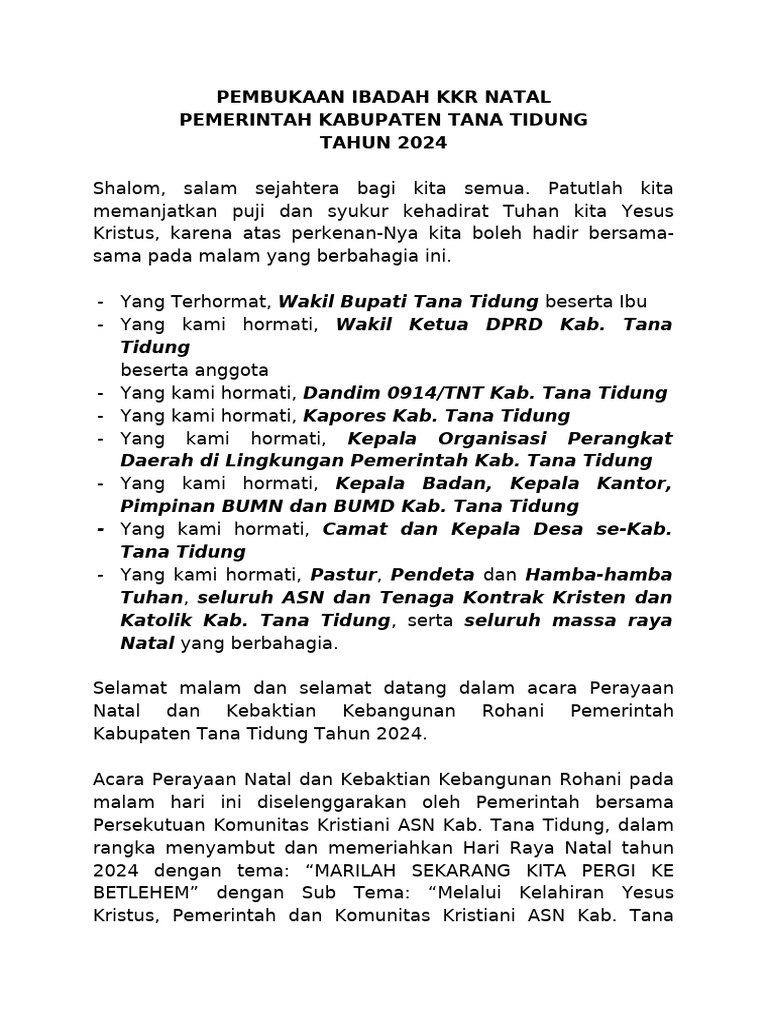 MC Perayaan Natal Dan KKR Natal Komris 2024 | PDF