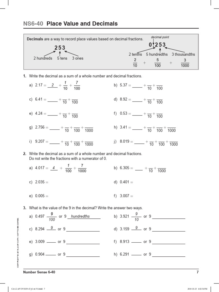 Grade 6 Number Sense: Decimals & Money | PDF | Numbers | Mathematics