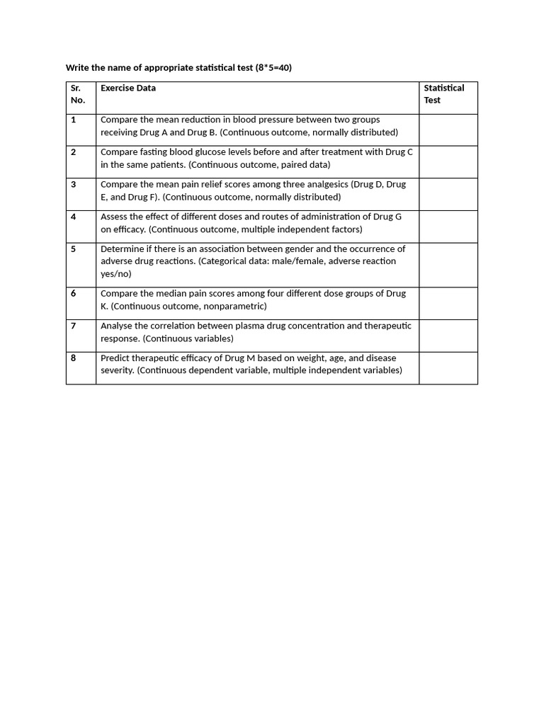 Write The Name of Appropriate Statistical Test | PDF | Student's T Test ...