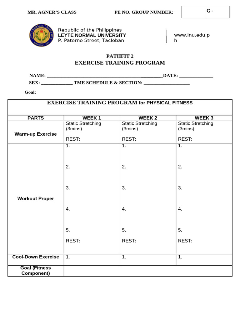 Exercise Training Program for Fitness | PDF