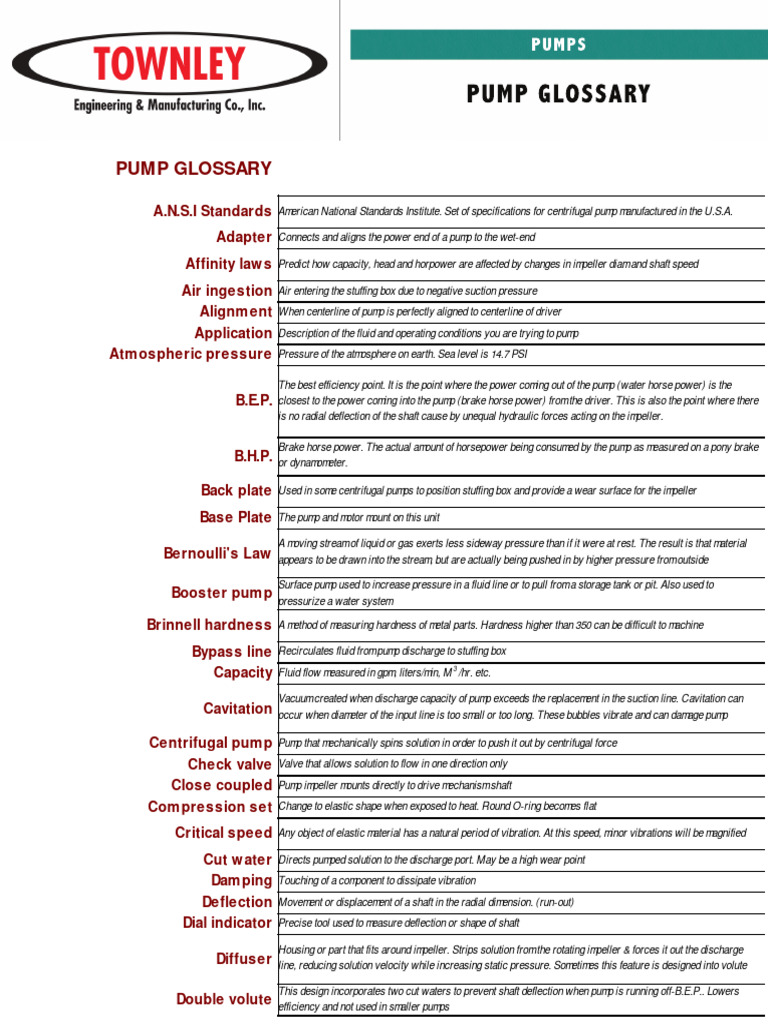 Pump Glossary | PDF | Pump | Pressure