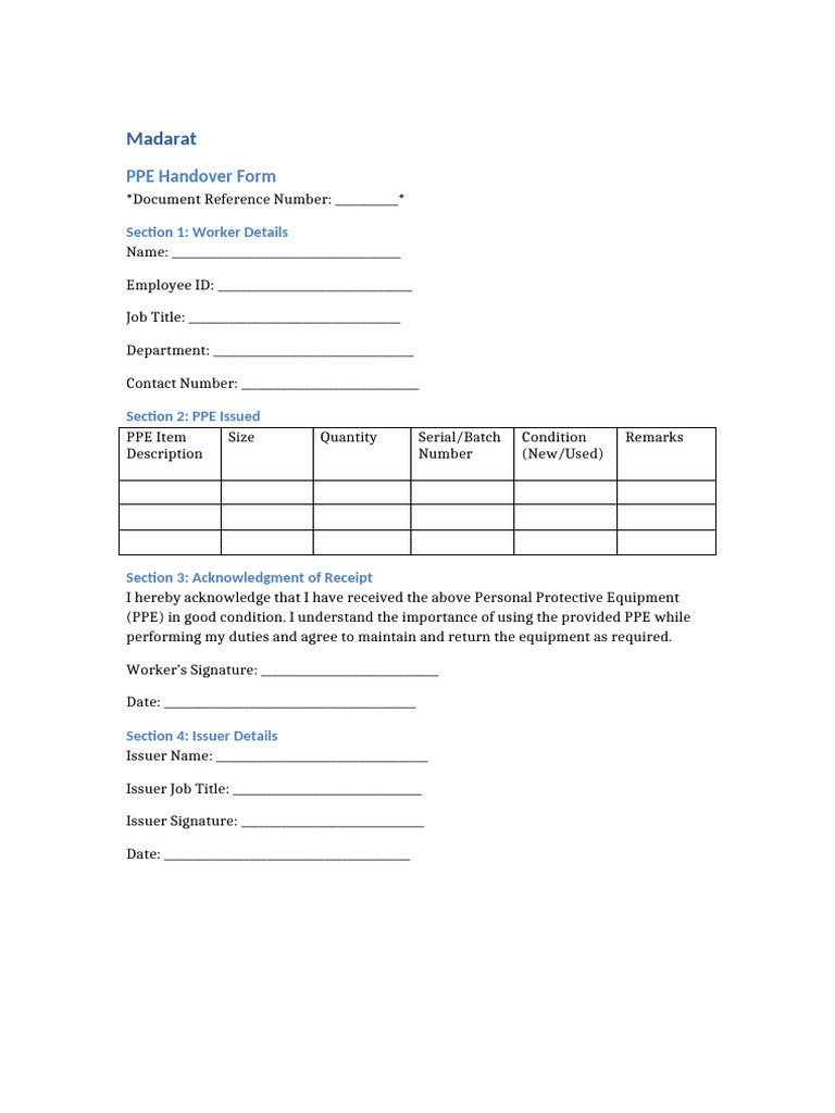 PPE Handover Form | PDF