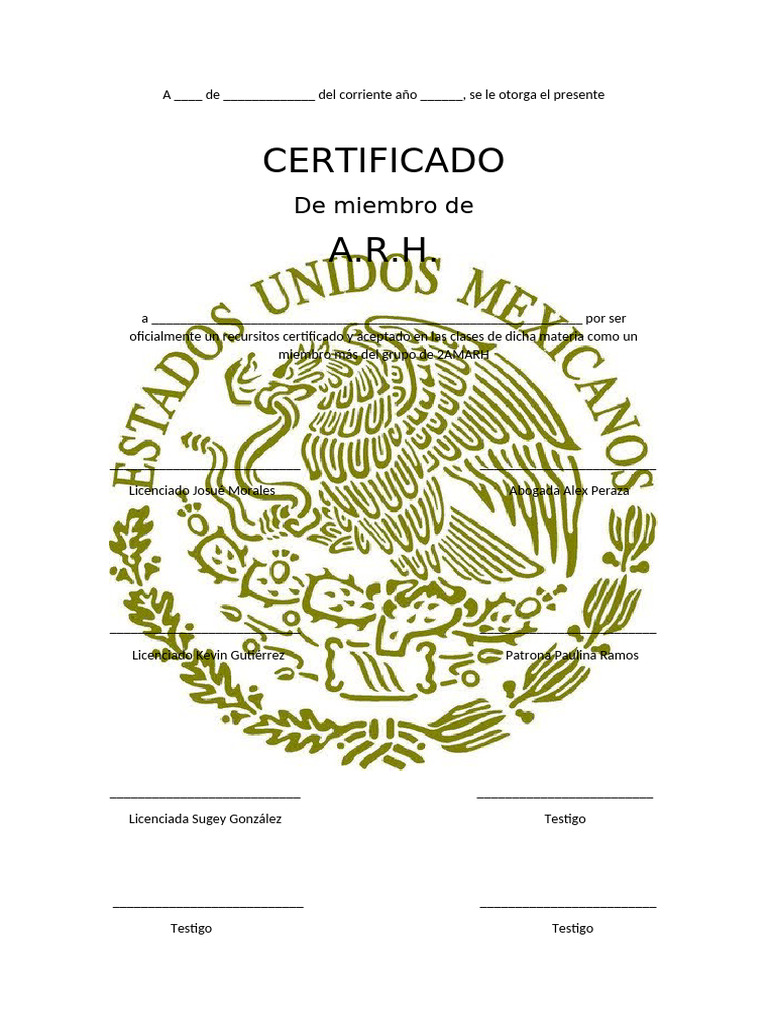 Certificado de Miembro Arh | PDF