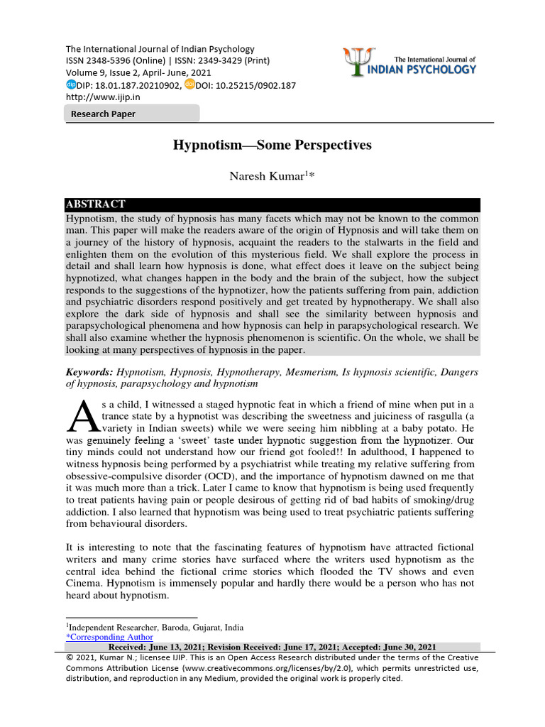 Hypnotism Some Perspectives | PDF | Hypnosis | Hypnotherapy