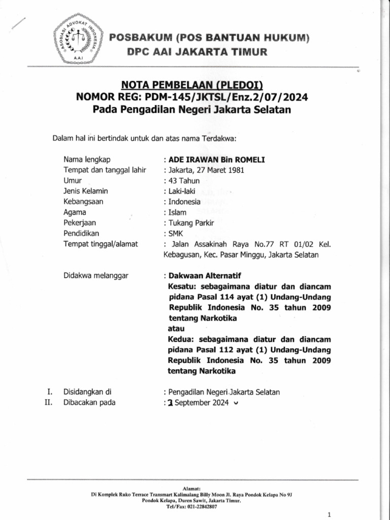 Pledoi Ade Irawan | PDF
