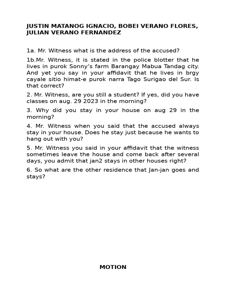 JUSTIN MATANOG IGNACIO (WITNESS) | PDF | Legal Procedure