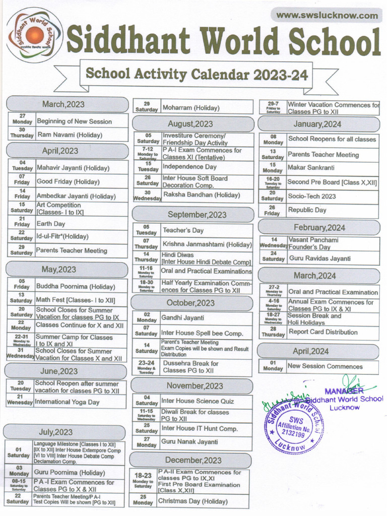 SchoolActivityCalender2023 24 | PDF