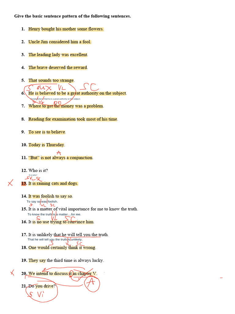 Sentence Structure Analysis Exercise | PDF