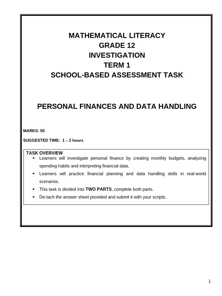 Grade 12 Term 1 Task Eng | PDF | Mean | Budget