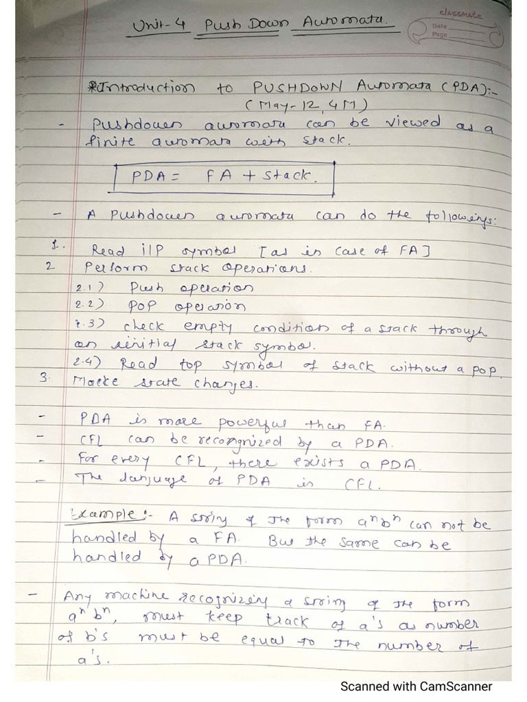 TOC UNIT 4 PDA NOTES | PDF