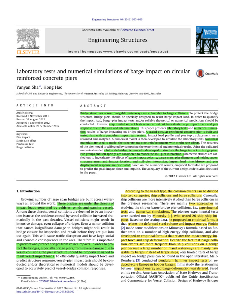 Single Circular Pier With Barge Collision | PDF | Strength Of Materials | Deformation (Engineering)