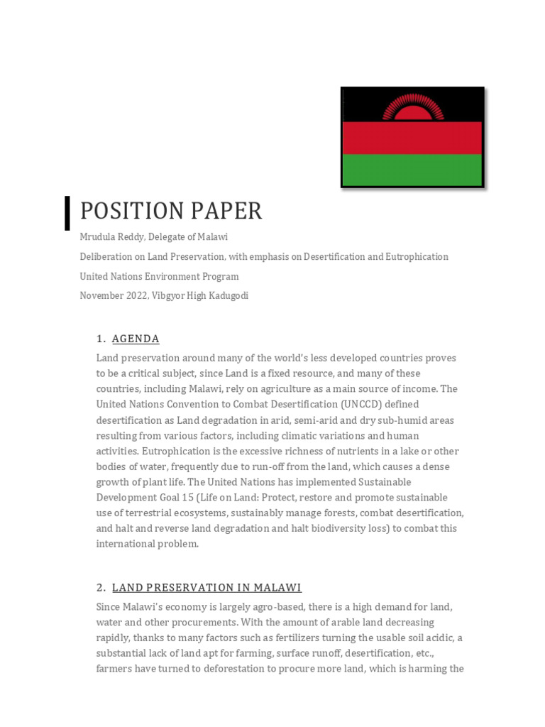 Mrudula Reddy - Malawi - Position Paper - 2022 - VMUN - Grade 9 - UNEP ...