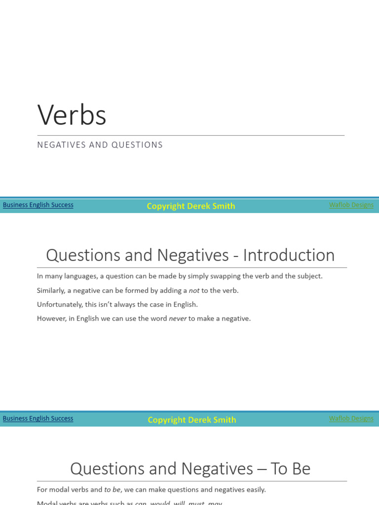 Questions and Negatives | PDF | Verb | English Language