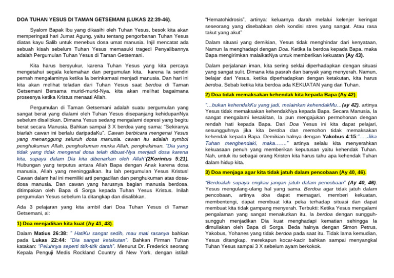 Doa Tuhan Yesus Di Taman Getsemani | PDF