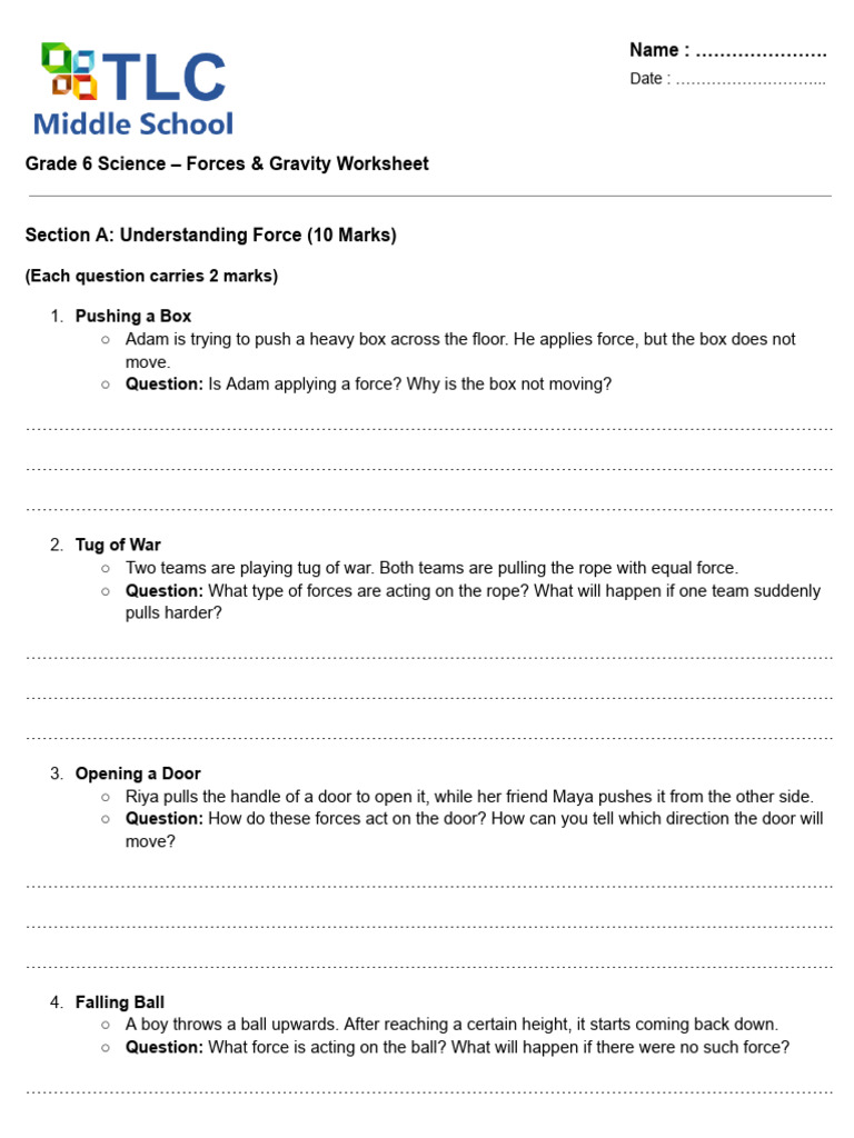 gr6 - Science - Force Worksheet | PDF | Weightlessness | Force