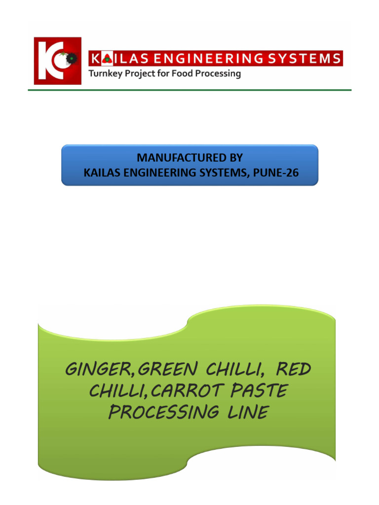 Ginger, Green Chilli, Red Chilli, Carrot Paste Processing Line | PDF