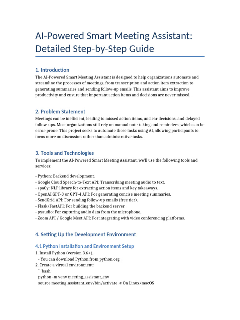AI Powered Smart Meeting Assistant Guide | PDF | Python (Programming Language) | Computing