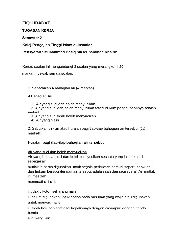 Tugasan Fiqh Ibadat Kpti (Kuza) | PDF