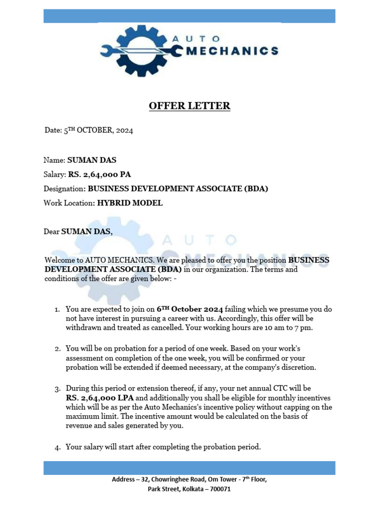 Suman Das Appointment Letter | PDF