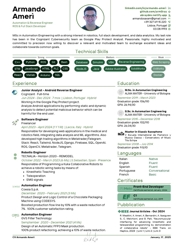 CV Armando Amerì | PDF | Software Engineering | Information Technology