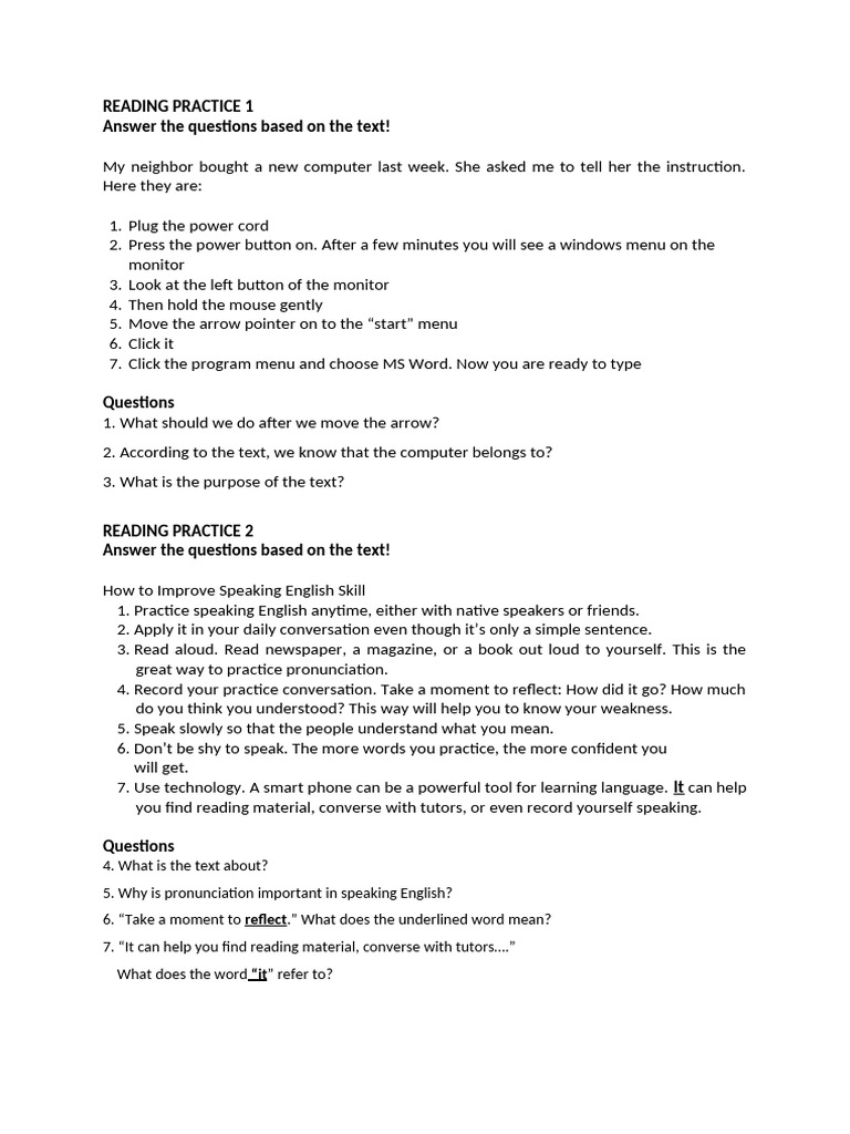 Reading Practice 1 | PDF