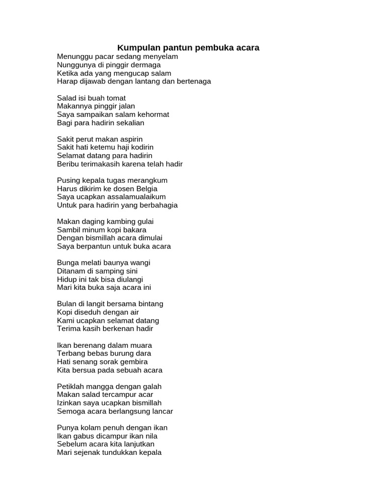 Kumpulan Pantun Pembuka Acara | PDF