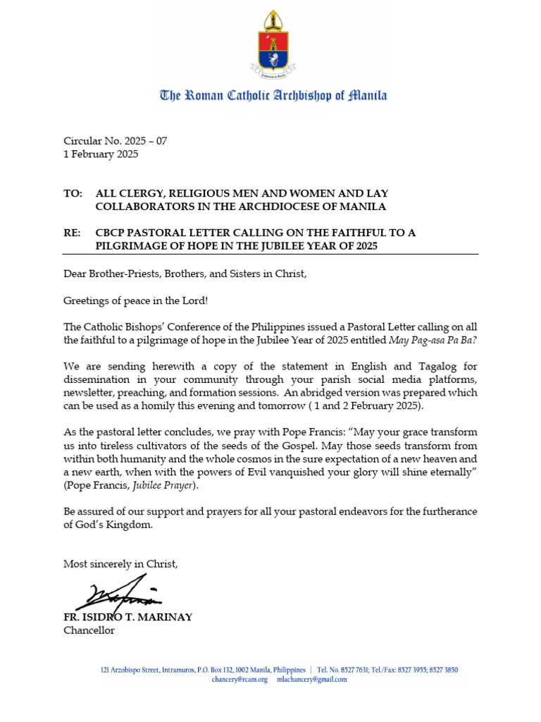 07 2025 Circular CBCP Pastoral Letter May Pag Asa Pa Ba | PDF | Hope ...