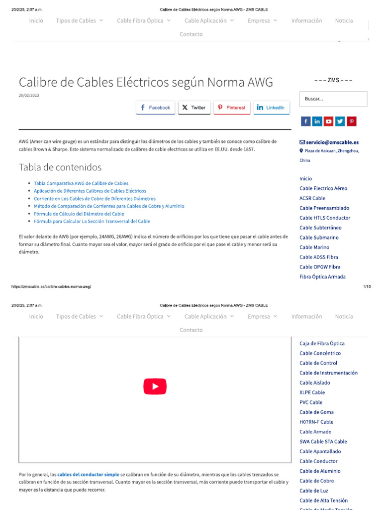 Calibre de Cables Eléctricos Según Norma AWG | PDF