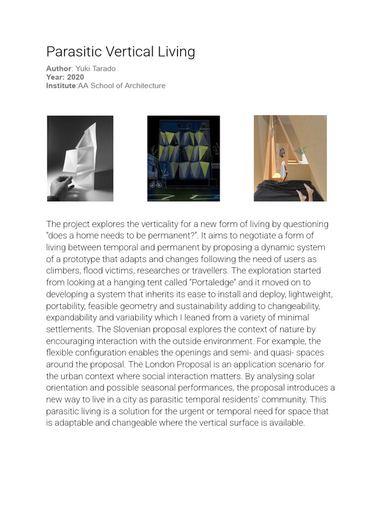 Vertical Parasitic Living Design | PDF