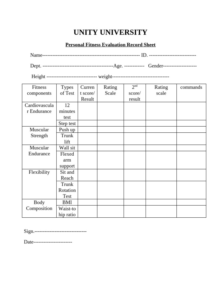 Personal Fitness Evaluation Record Sheet | PDF