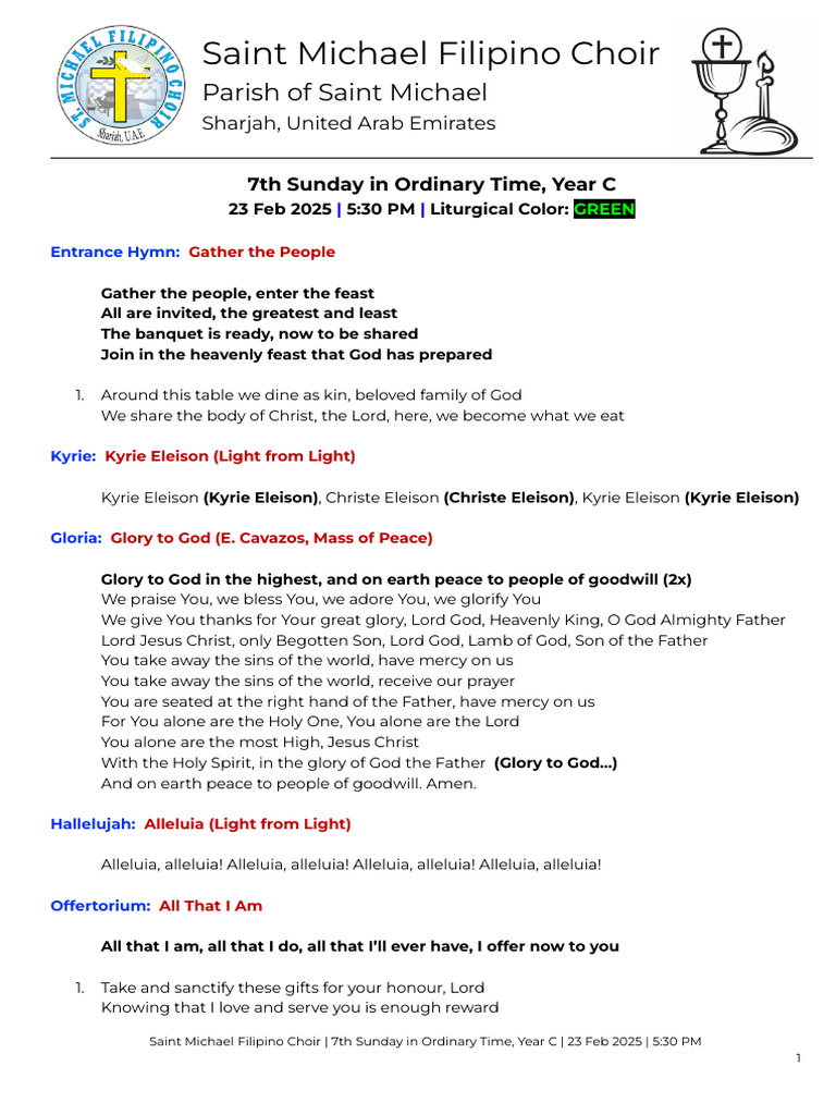 7th Sunday in Ordinary Time, Year C | PDF | Glory (Religion) | Catholic ...