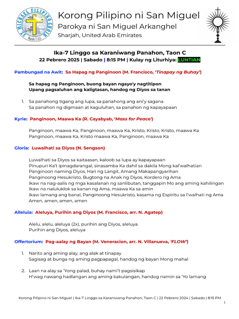 2025-02-22 Ika-7 Linggo sa Karaniwang Panahon, Taon C (Tagalog) | PDF