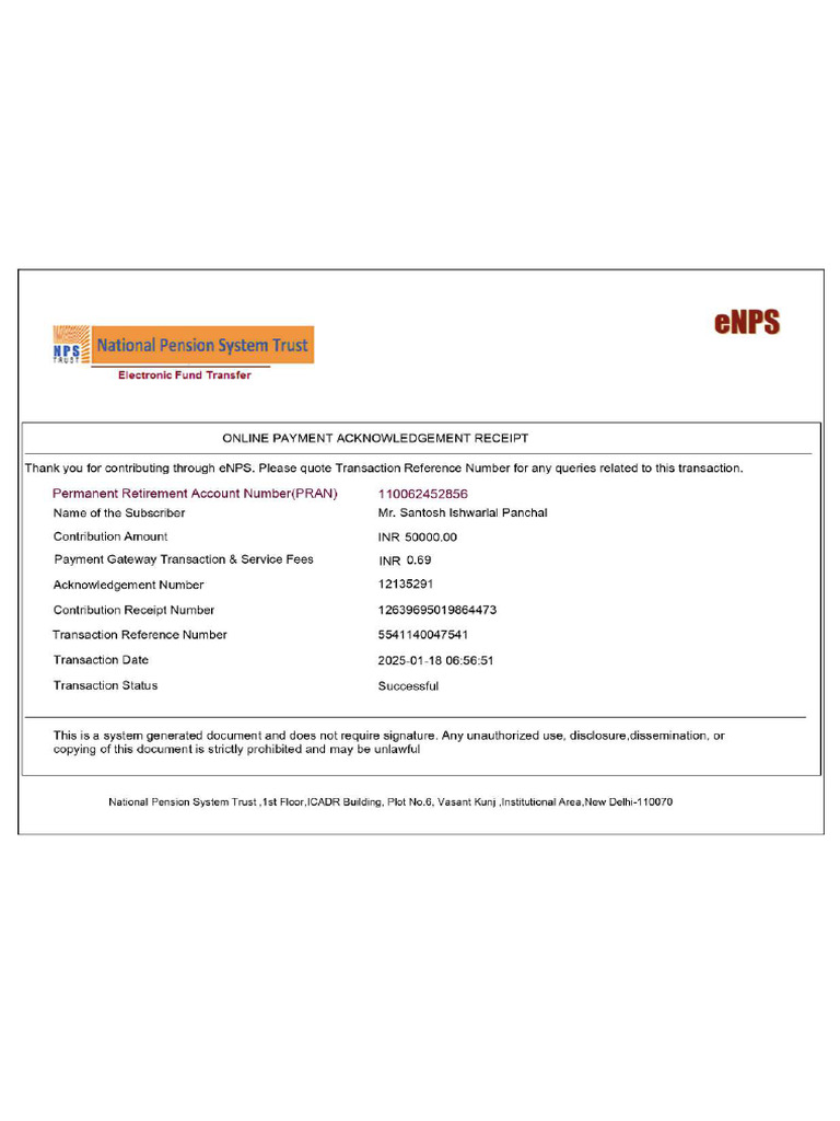 NPS Payment Receipt | PDF