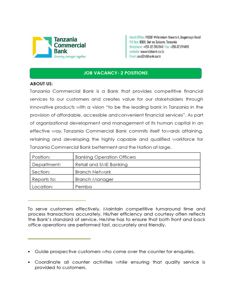 Banking Operations Job in Pemba | PDF | Banks | Economies