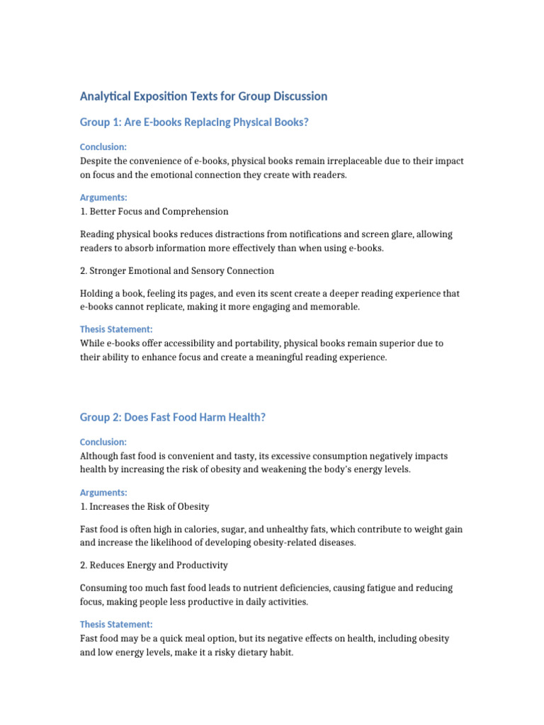 Analytical Exposition Texts | PDF | Homework | Obesity