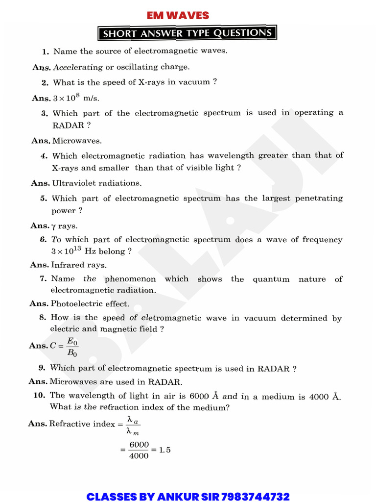 Important Questions em Waves | PDF