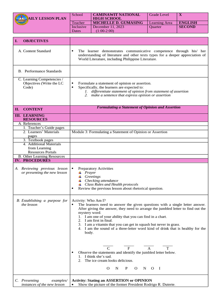 Lesson Plan - Formalist Approach | PDF | Learning | Teachers