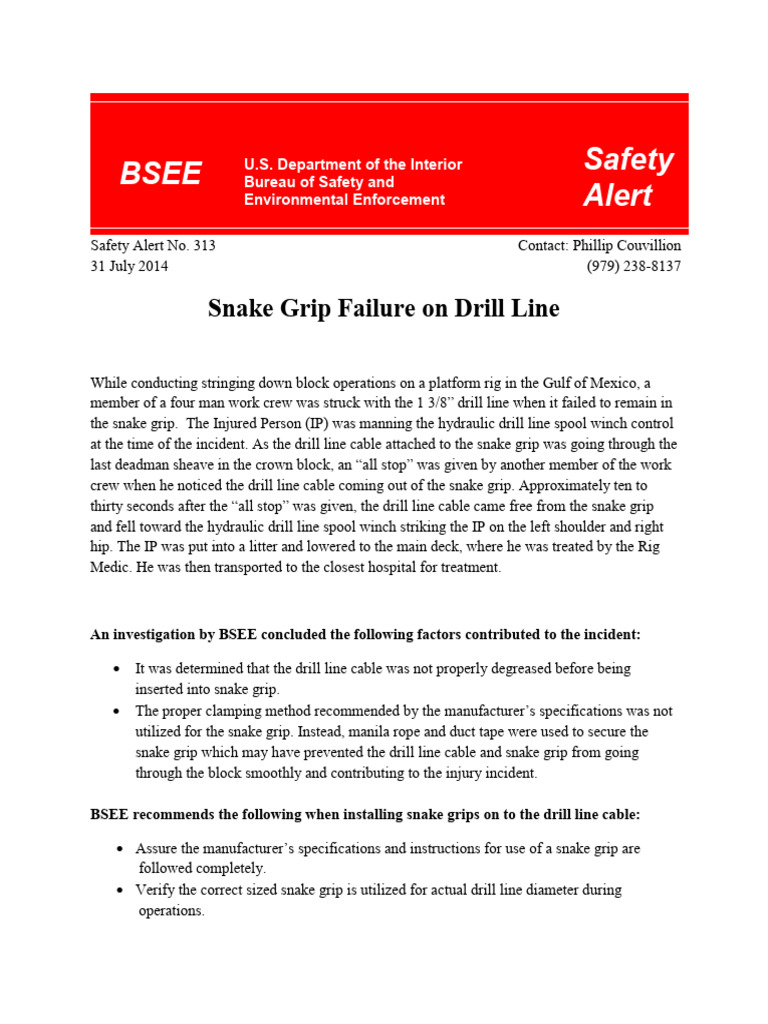 sa-313 Snake grip failure on drill line | PDF