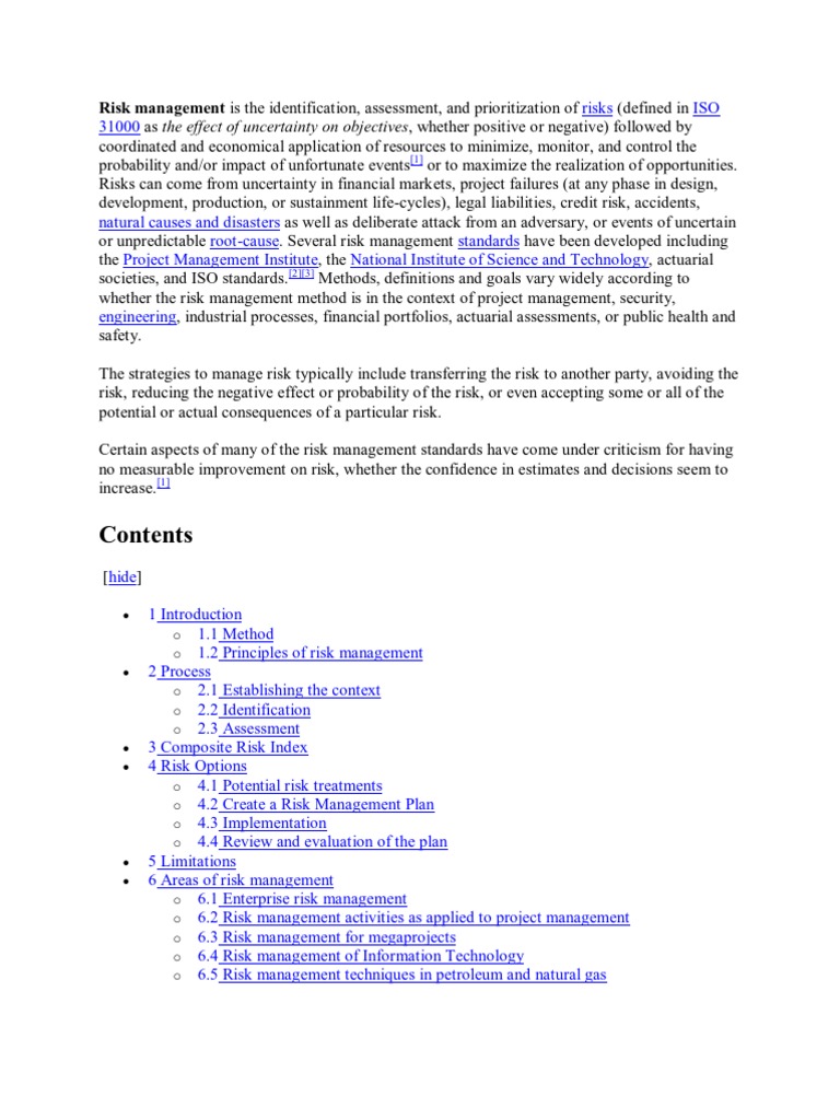 Risk Management Is The Identification | PDF | Risk Management | Risk