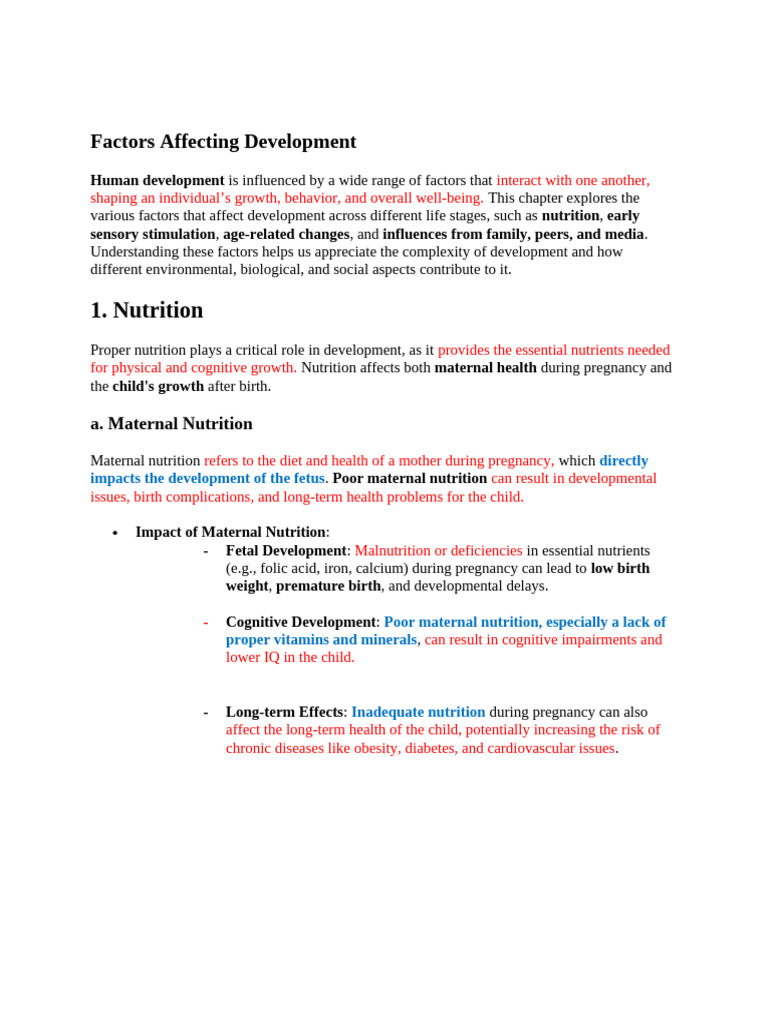 Factors Affecting Development Notes | PDF | Human Nutrition | Child ...