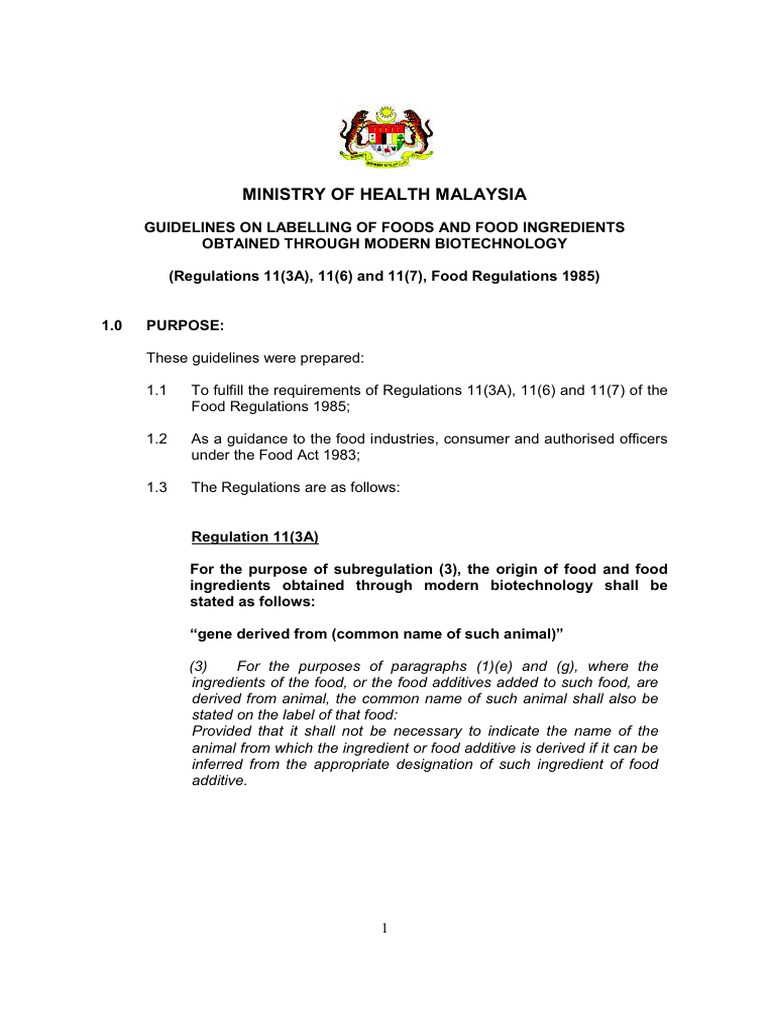Guidelines On Labelling of Foods and Food Ingredients Produced From ...